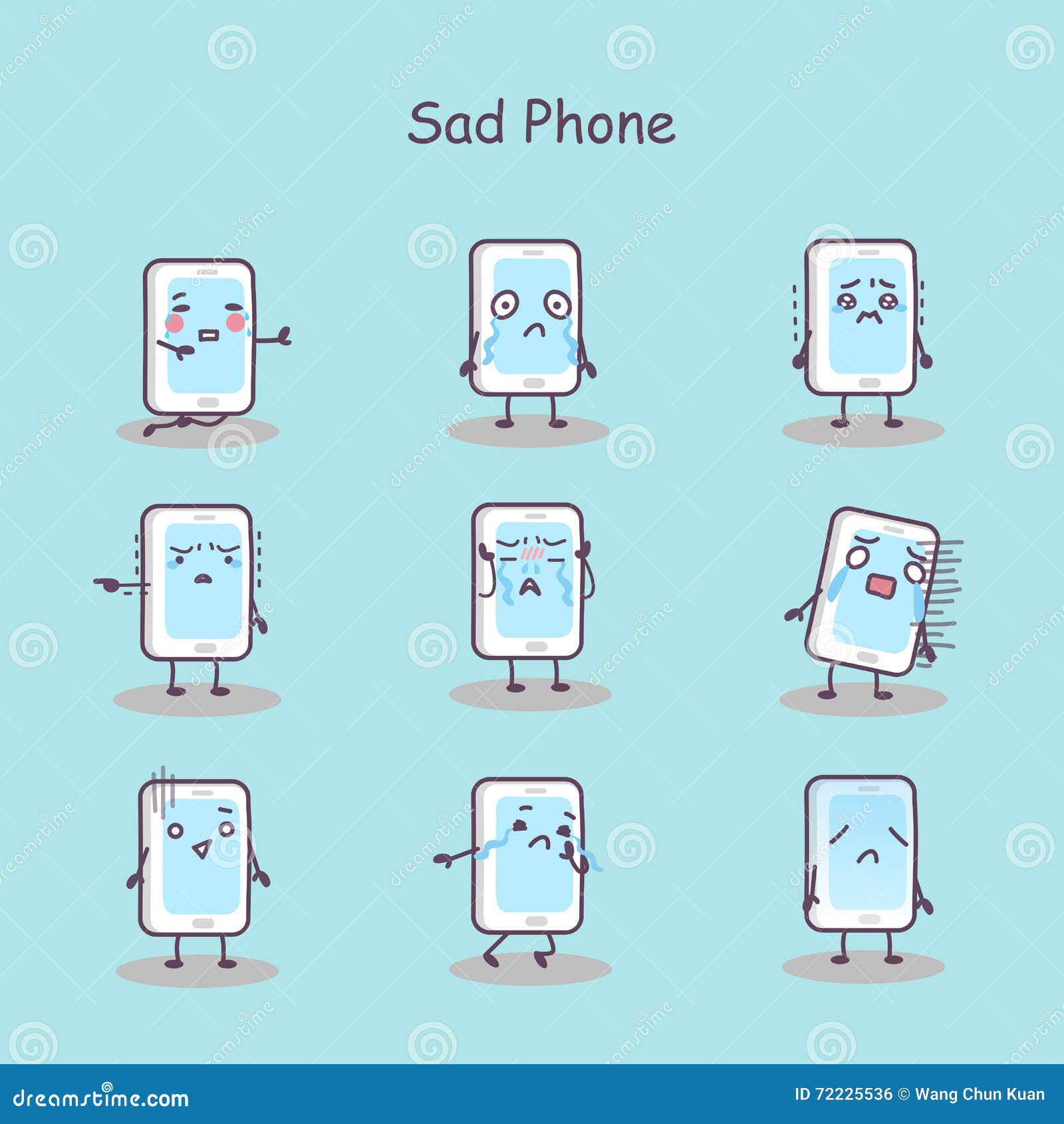Sad cartoon smart phone stock vector. Illustration of phone - 72225536