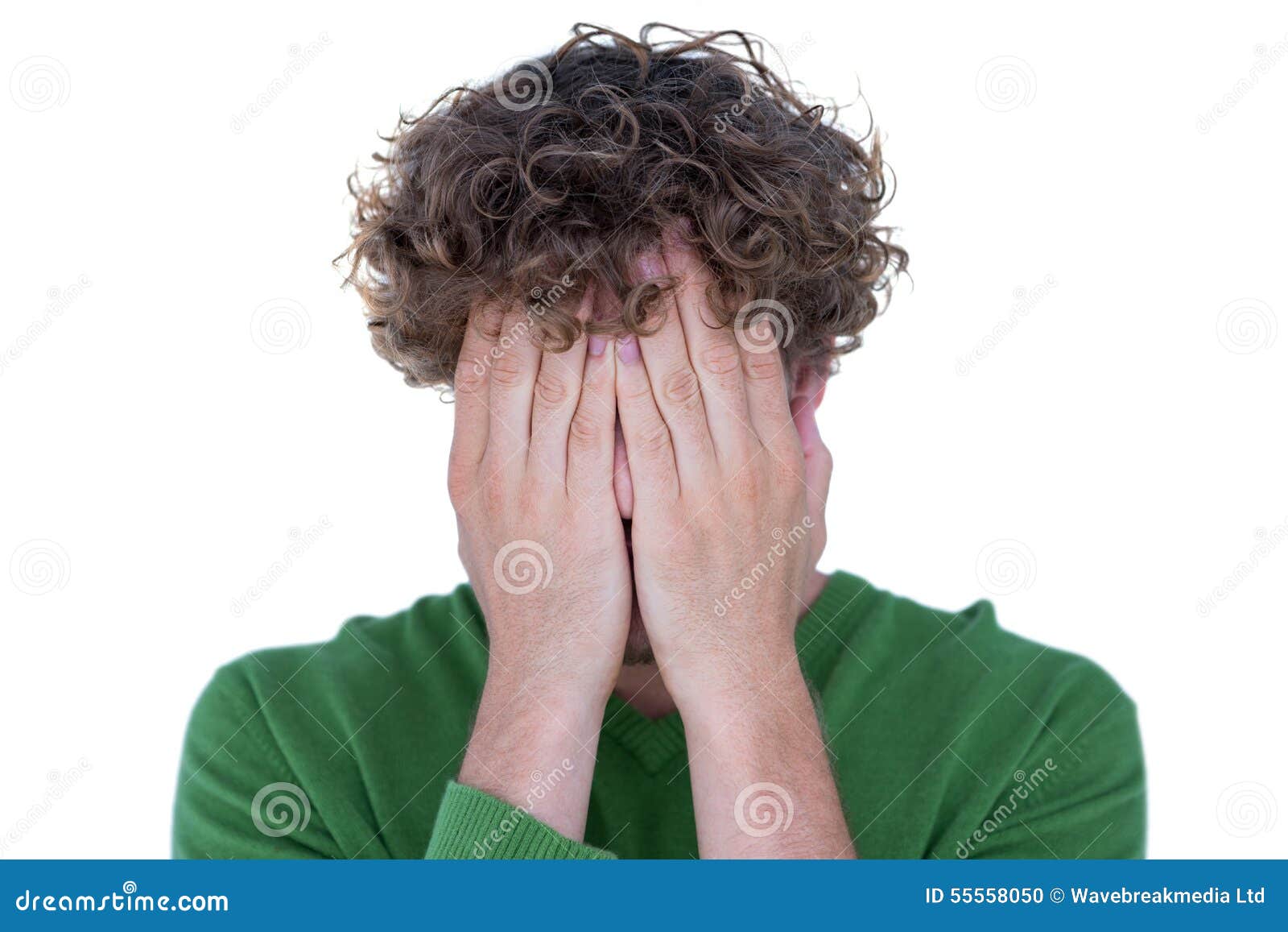 Sad Casual Man with Hands on Head Stock Photo - Image of tears ...