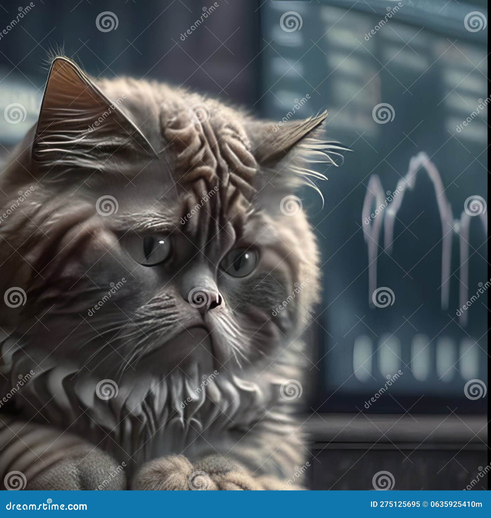 The Sad Cat Lost on the Stock Exchange. Stock Illustration ...