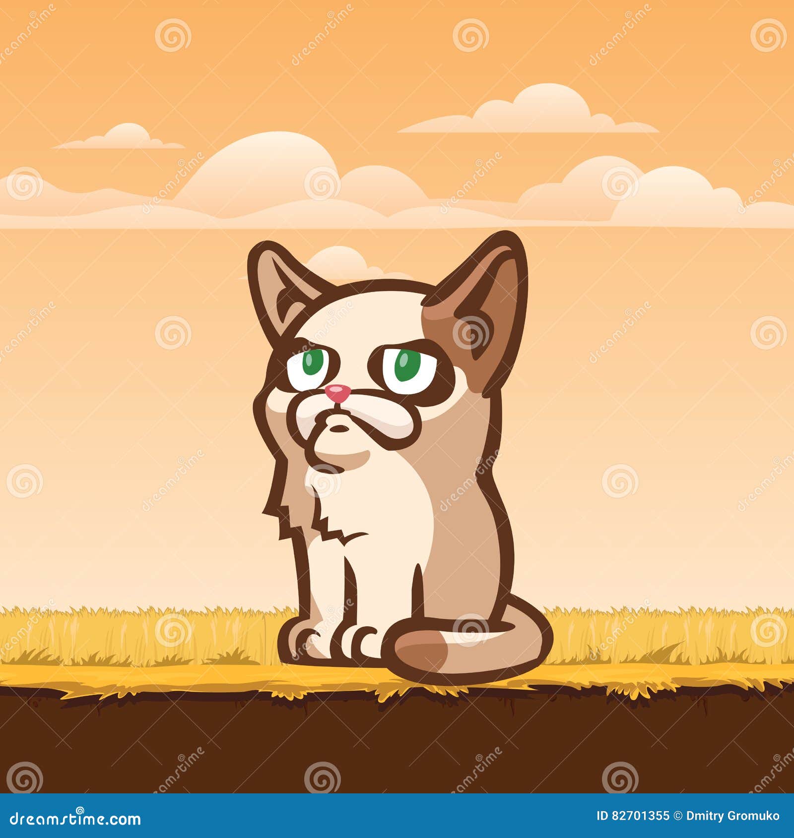 Sad Cat Sitting on the Ground, Illustration Stock Illustration ...
