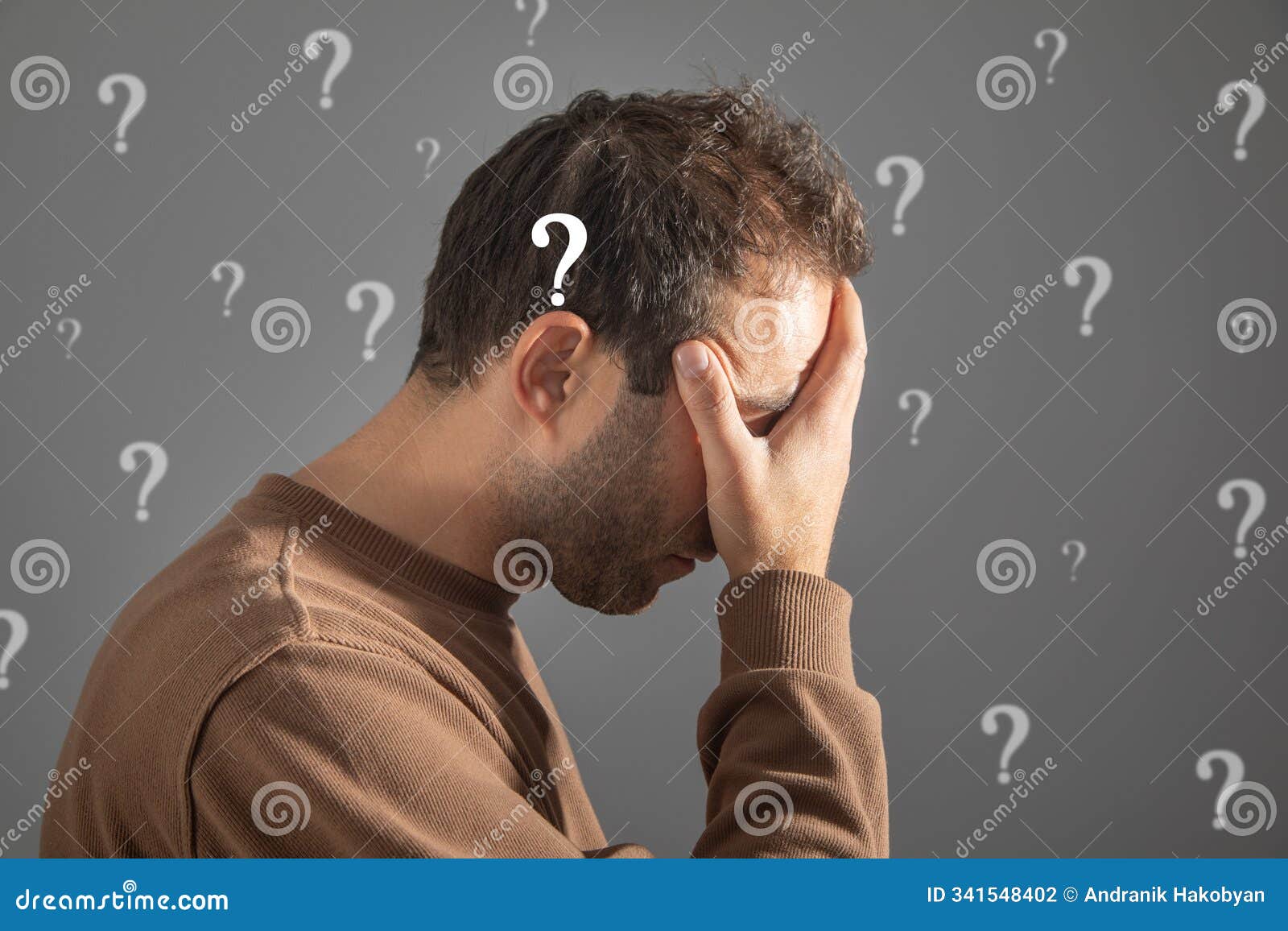 Sad Caucasian Man with a Question Marks Stock Illustration ...
