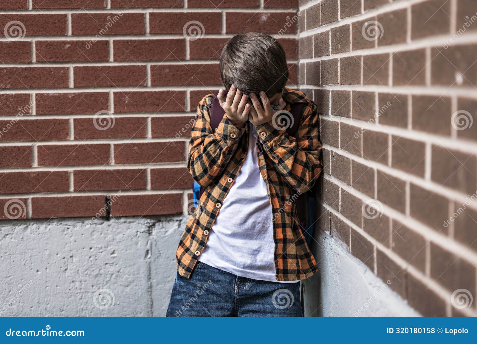Sad Child Boy Posing on the School Playground Stock Photo - Image of ...