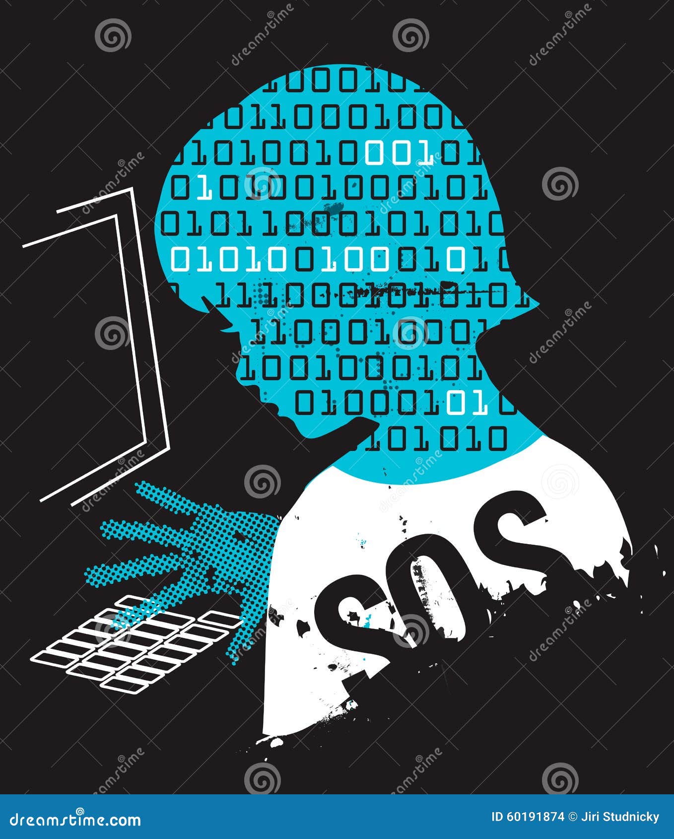 Sad child at the computer. stock vector. Illustration of grunge - 60191874