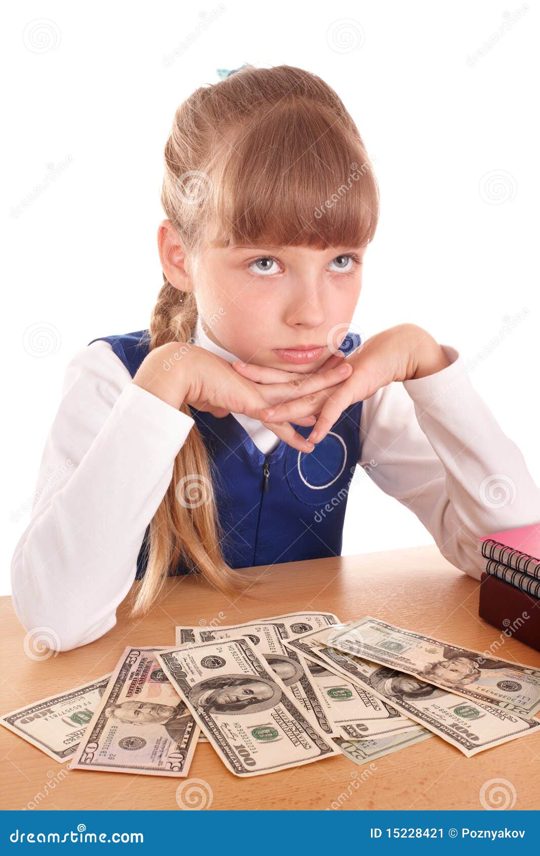 Sad Child with Money Dollar. Stock Image - Image of offspring, girl ...