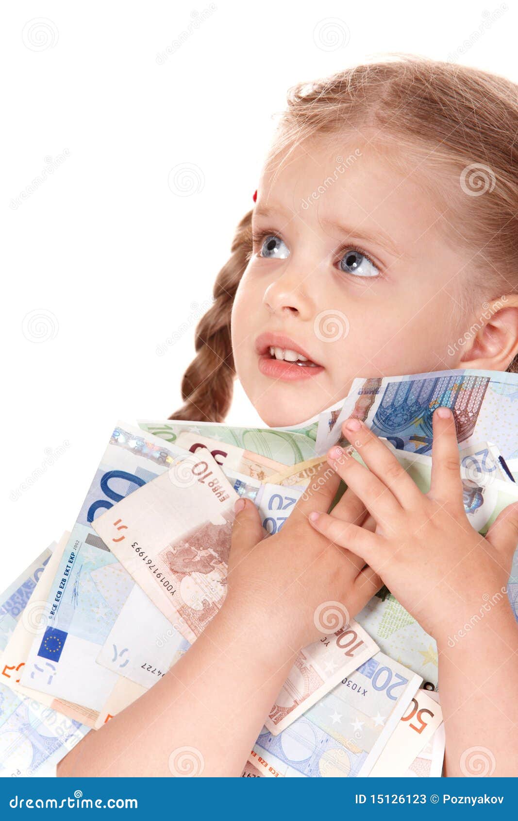 Sad child with money euro. stock image. Image of white - 15126123