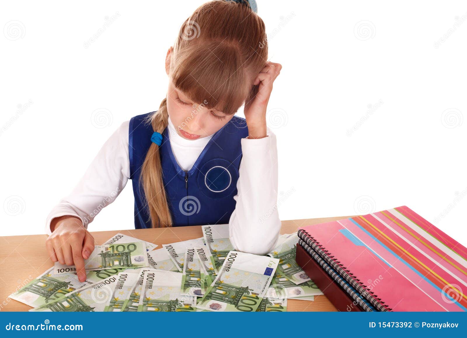 Sad child with money euro. stock photo. Image of portrait - 15473392