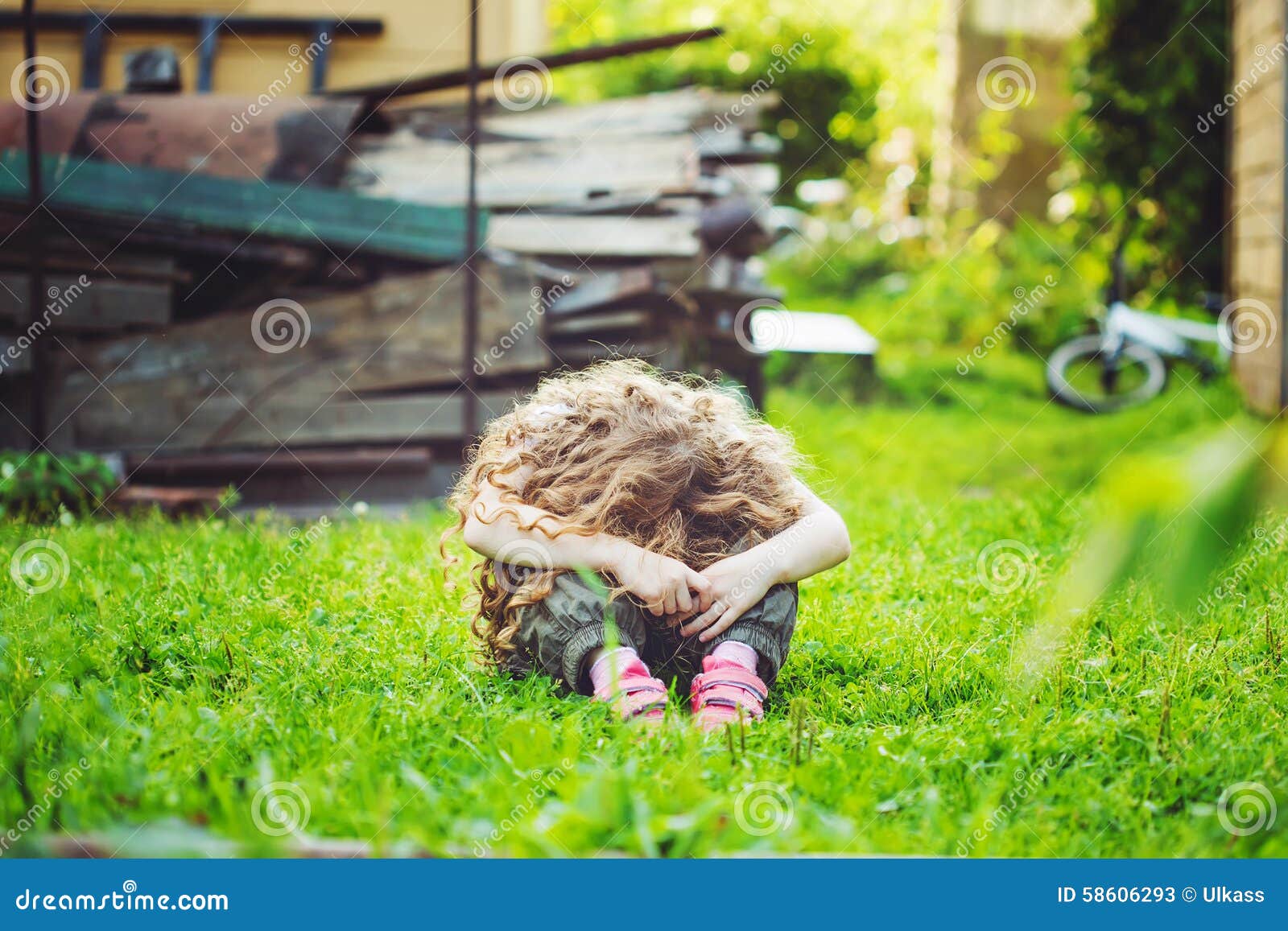 Sad child on outdoors. stock image. Image of frightened - 58606293