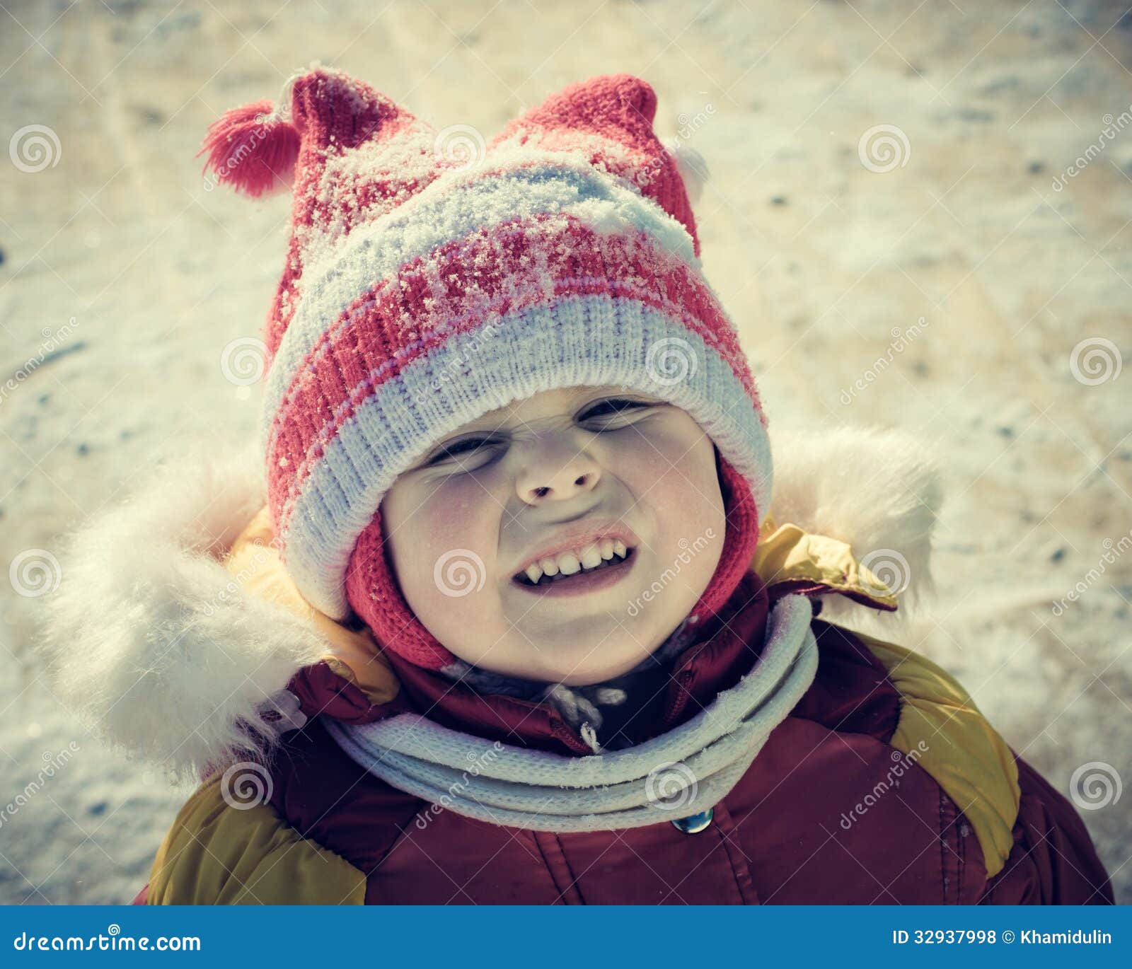 The sad child outside stock photo. Image of mittens, crossprocess ...