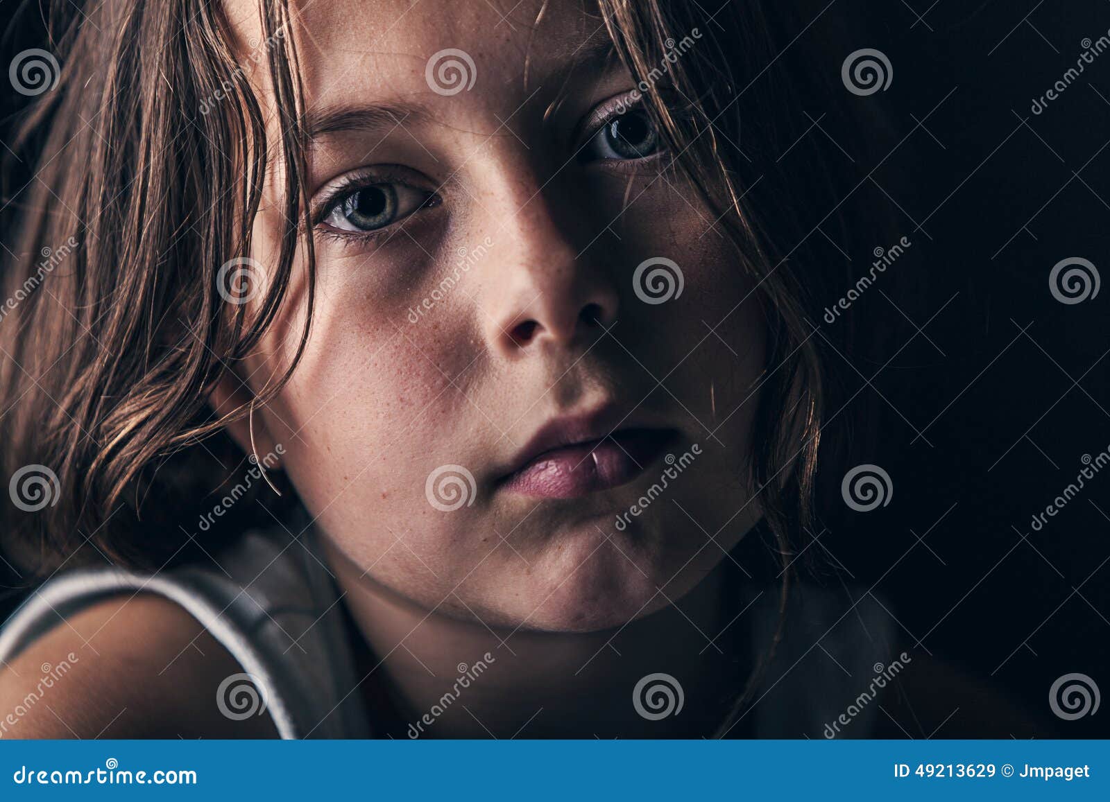 Sad Child stock image. Image of studio, black, portrait - 49213629