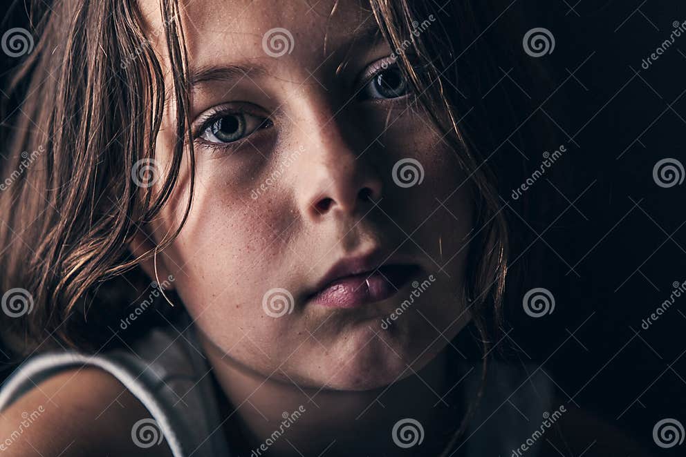Sad Child stock image. Image of studio, black, portrait - 49213629