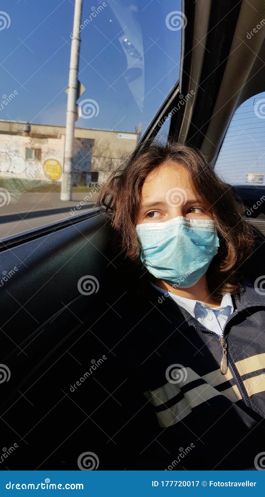 Sad Child Rides in a Car. Look through the Glass Stock Image - Image of ...