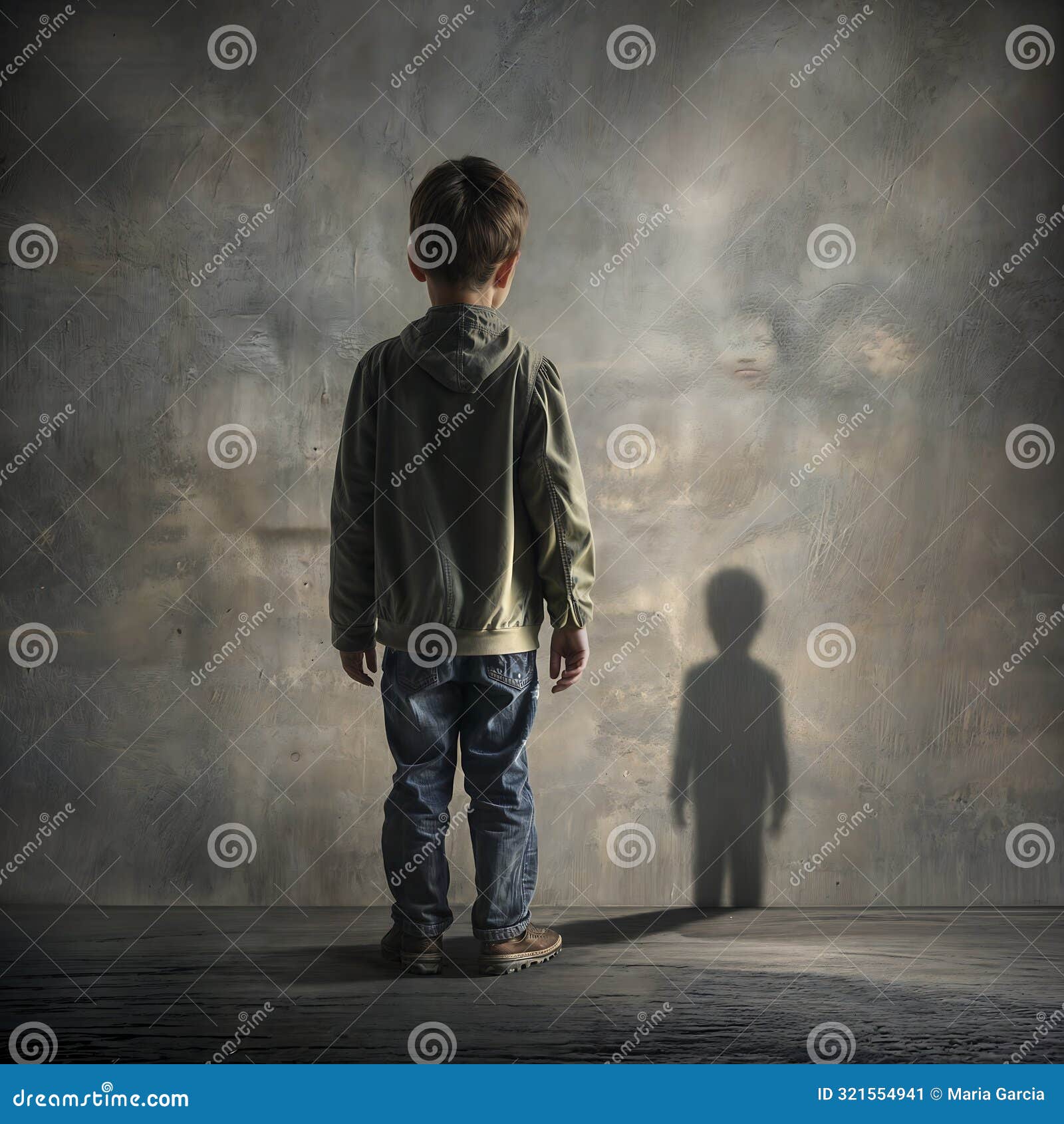 AI Generated. Sad Child, in Semi-darkness, on His Back Looking at His ...