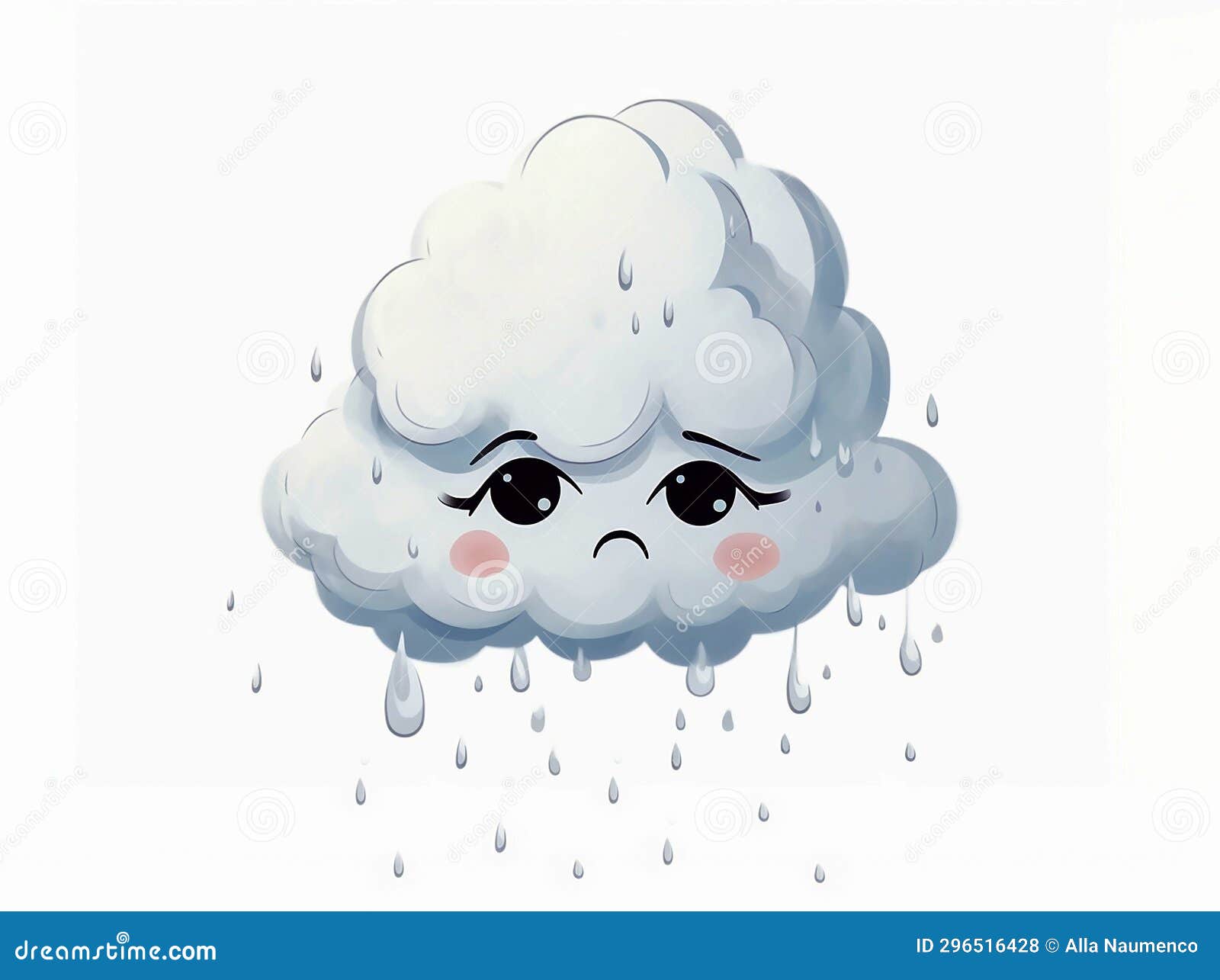 Sad Cloud with Raindrops. White Background Stock Illustration ...
