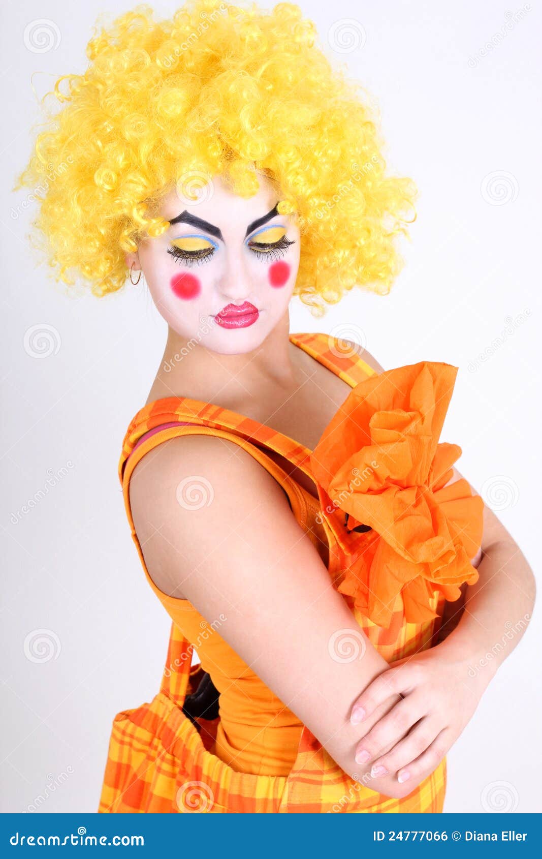 Sad Clown in Colourful Costume Stock Photo - Image of makeup ...