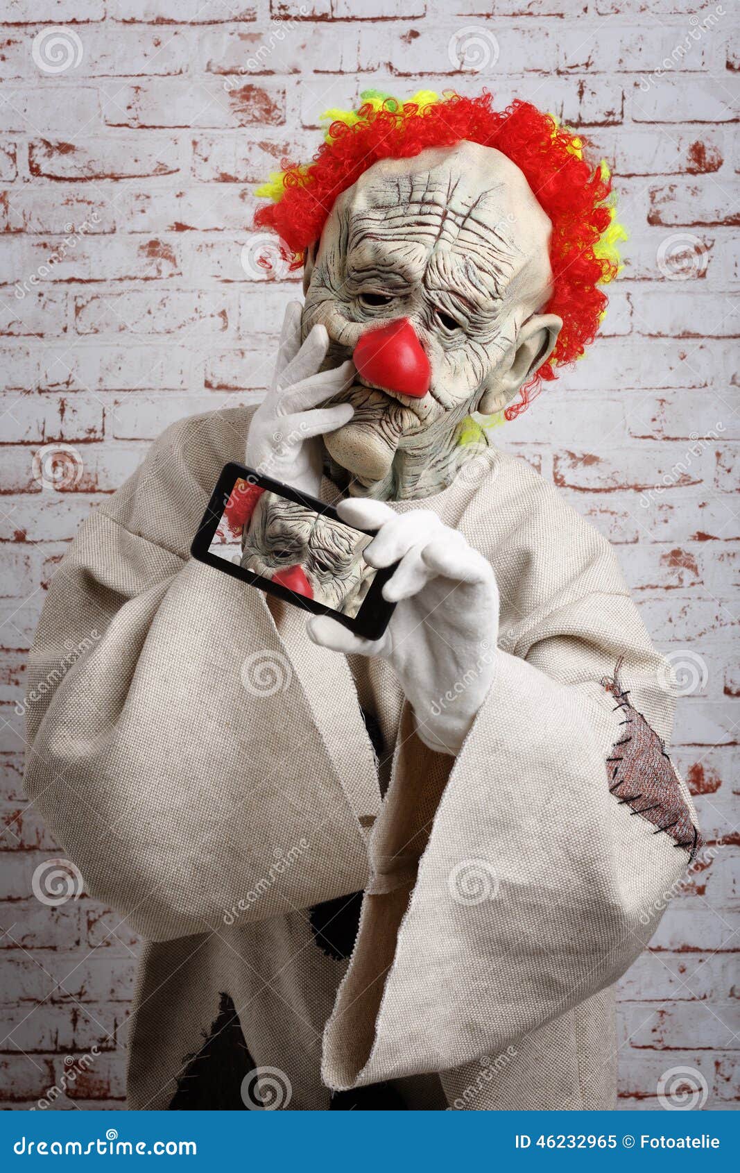 Sad Clown Makes Selfie on Cellphone. Stock Image - Image of selfie ...