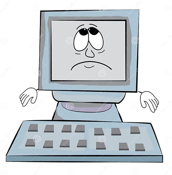 Sad Computer cartoon stock illustration. Illustration of character ...