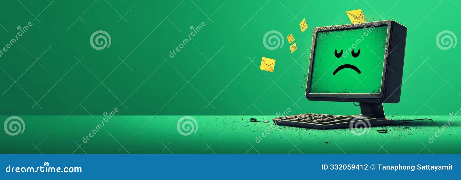 Sad Computer with Emails Flying Away Technology Frustration a Computer ...