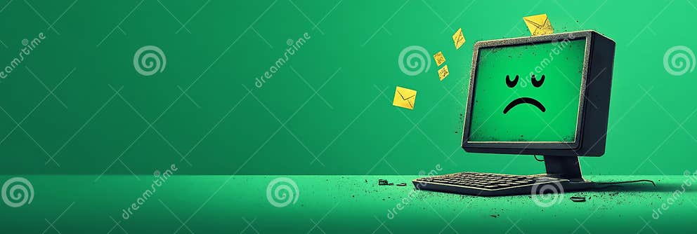 Sad Computer with Emails Flying Away Technology Frustration a Computer ...