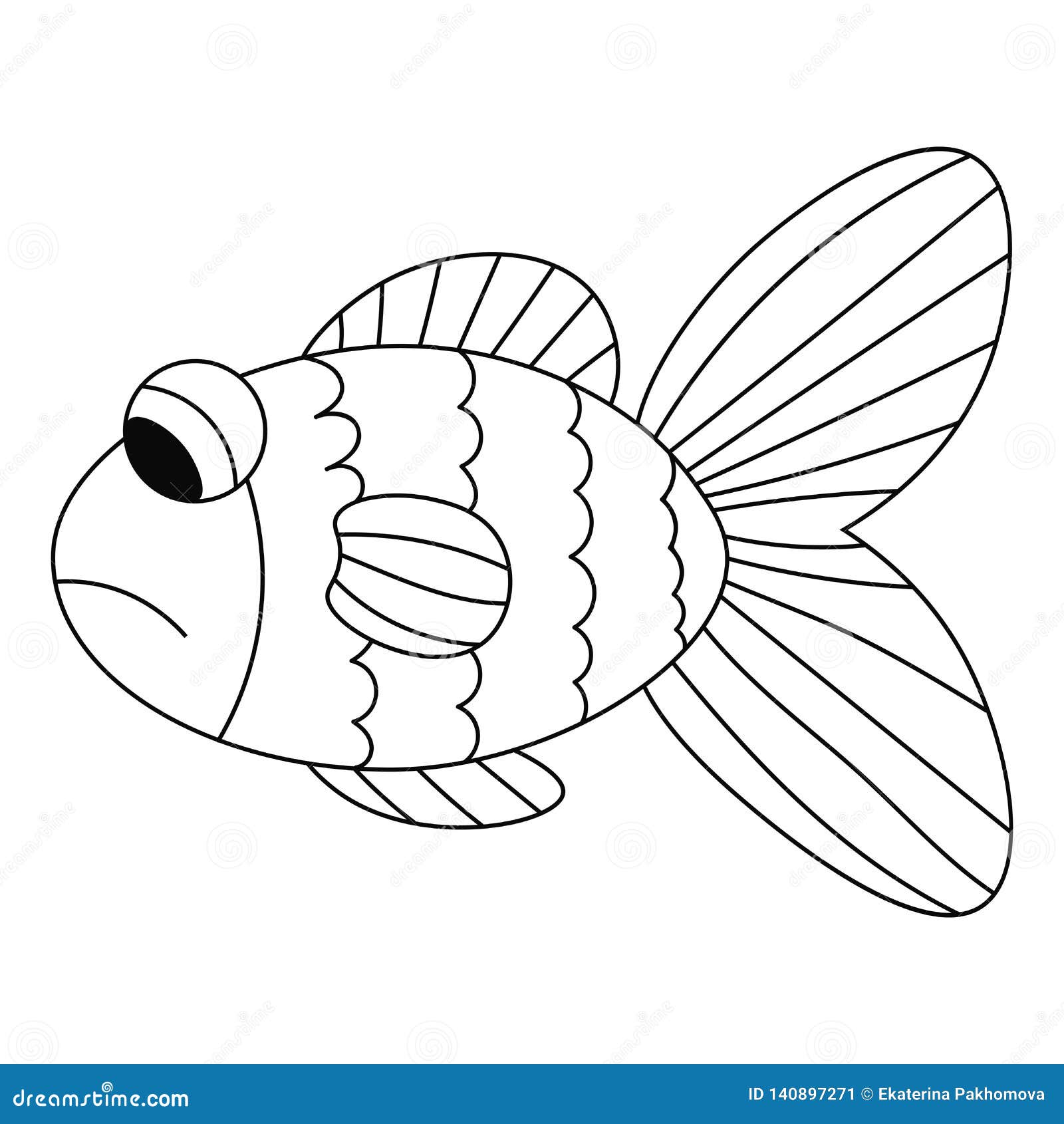 Sad Contour Fish Isolated On White Background For Coloring Book Cartoon ...