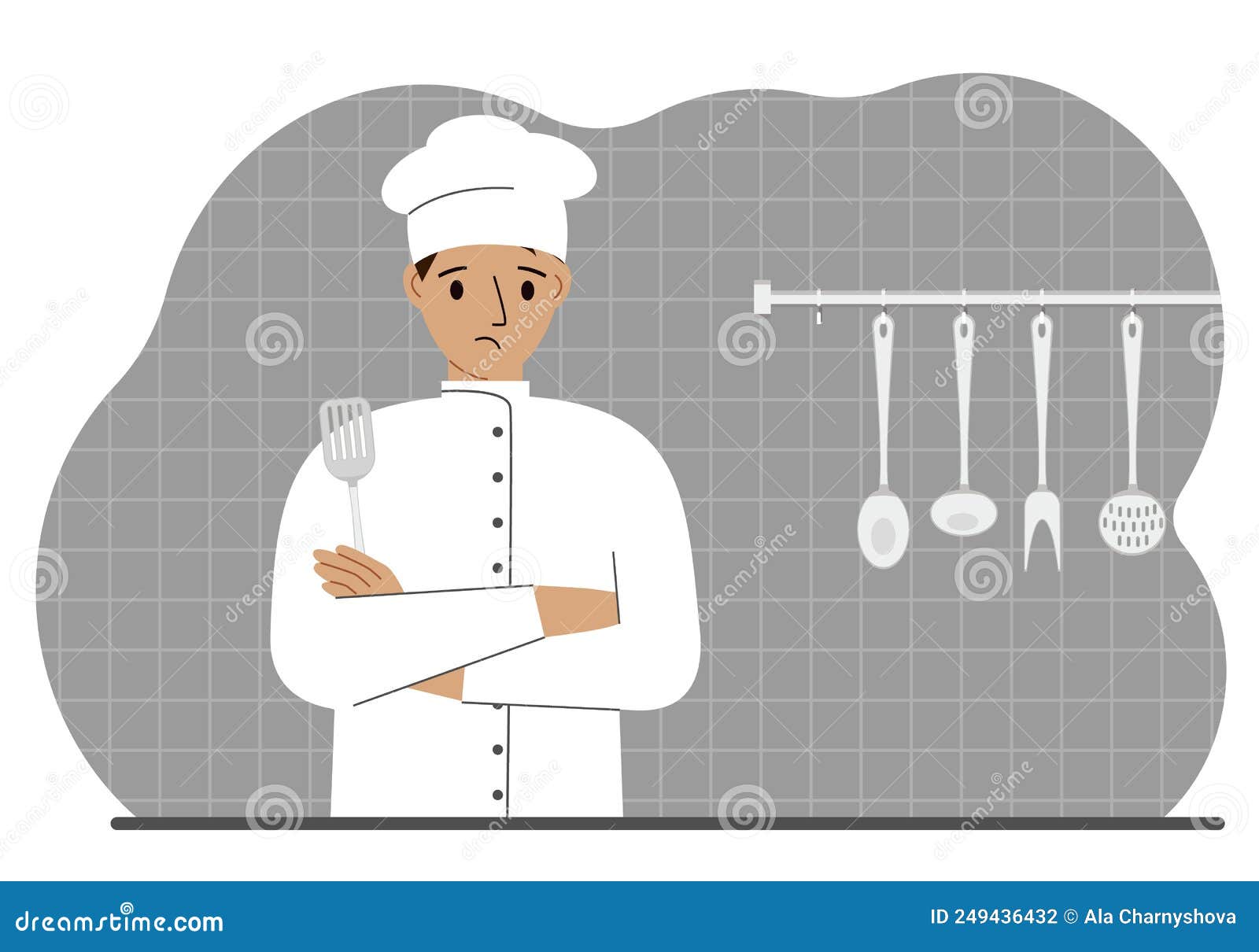 Sad Cook Man Holds a Kitchen Spatula in His Hand. Vector Stock Vector ...