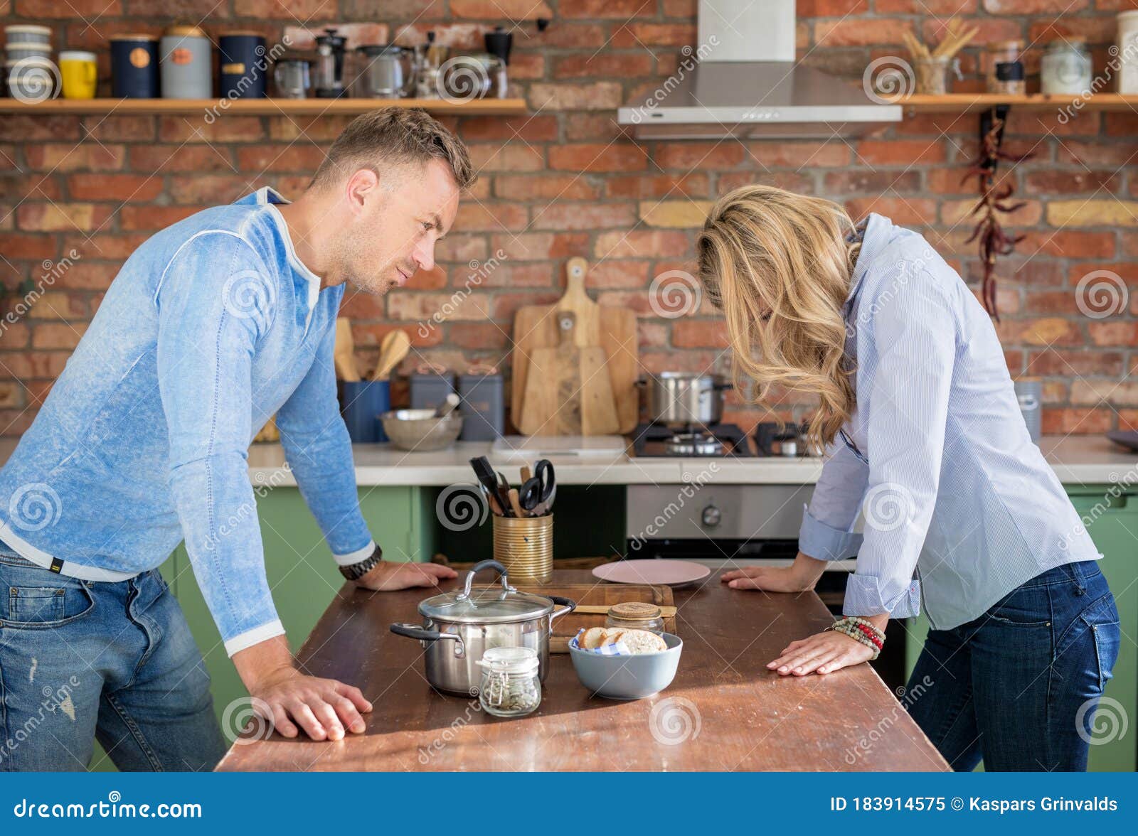 Sad Couple Having Argument in Kitchen Stock Image - Image of love ...