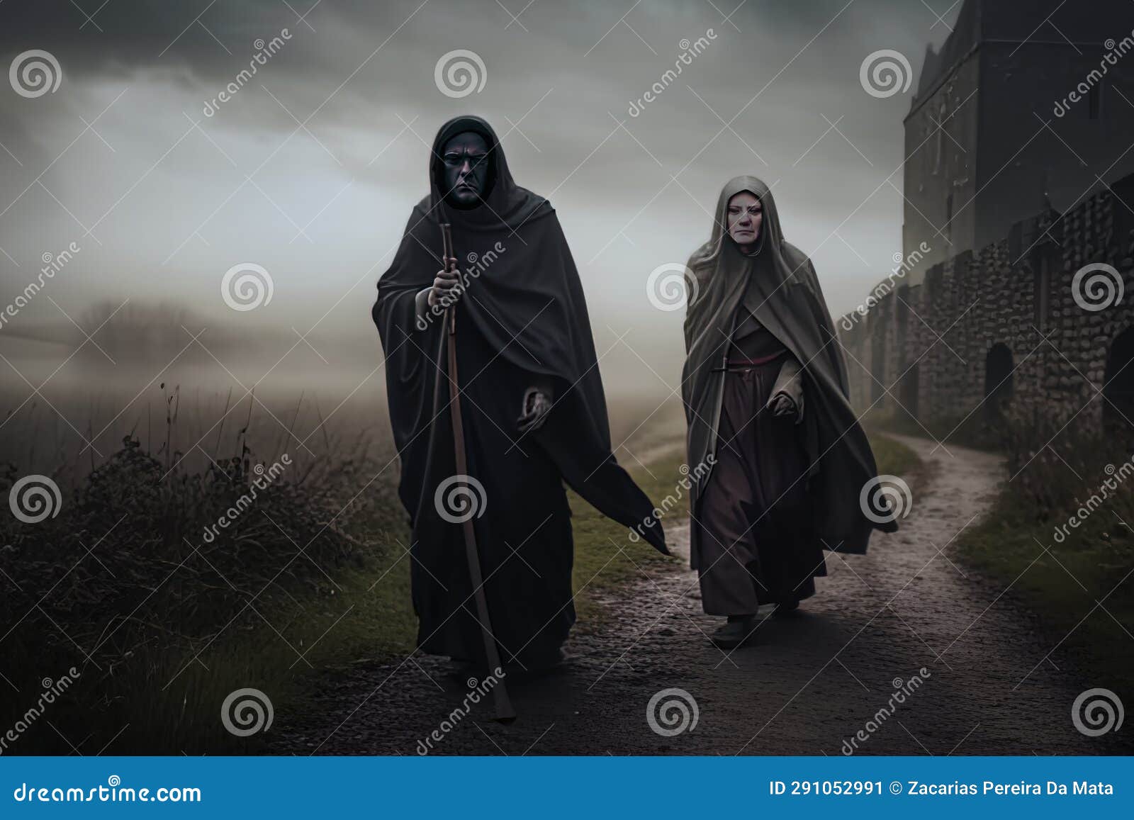Sad medieval lepers stock illustration. Illustration of stone - 291052991