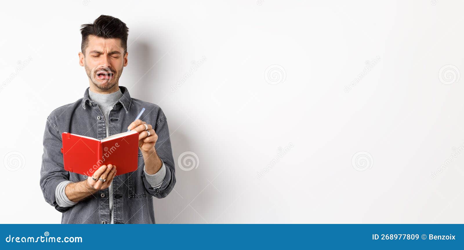 Sad Crying Guy Writing in His Diary with Miserable Face, Look ...