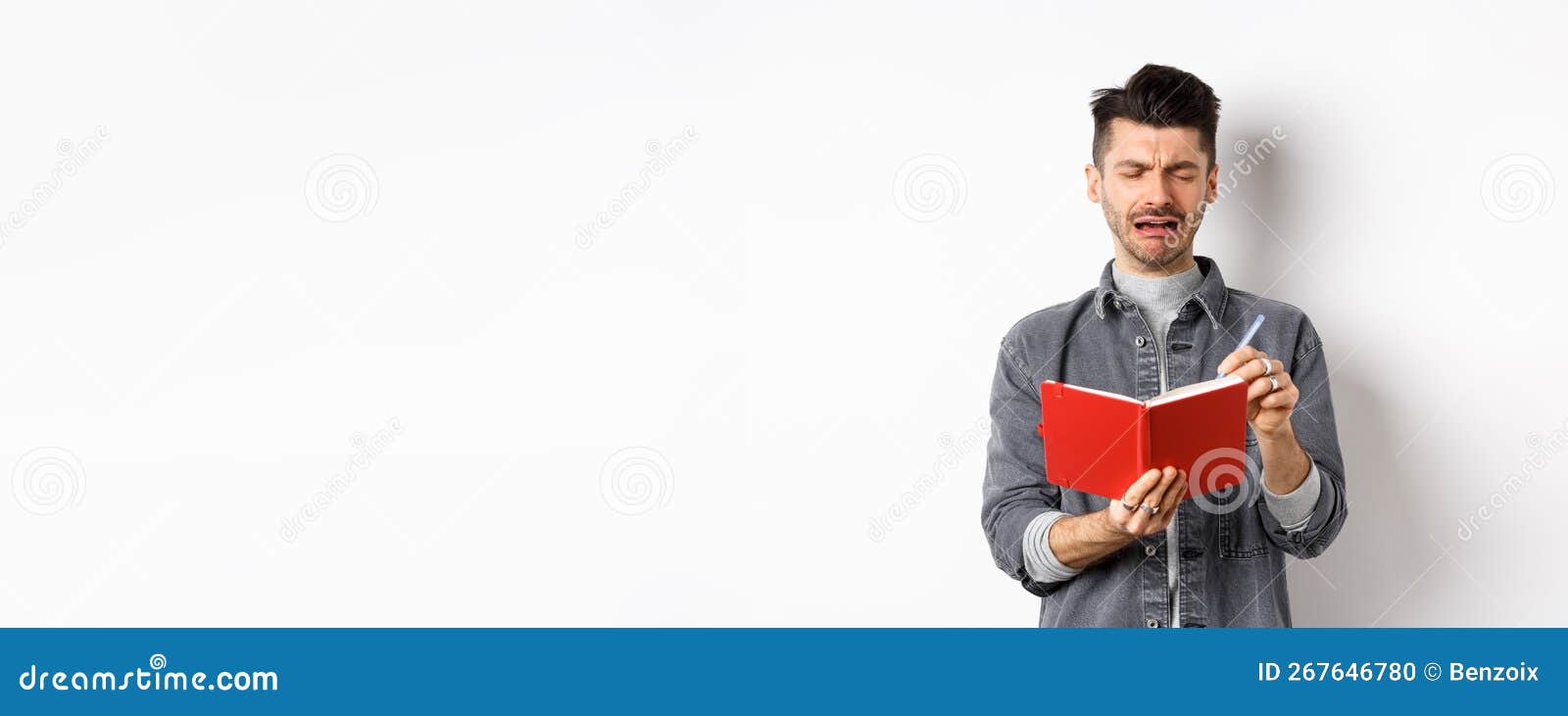 Sad Crying Guy Writing in His Diary with Miserable Face, Look ...