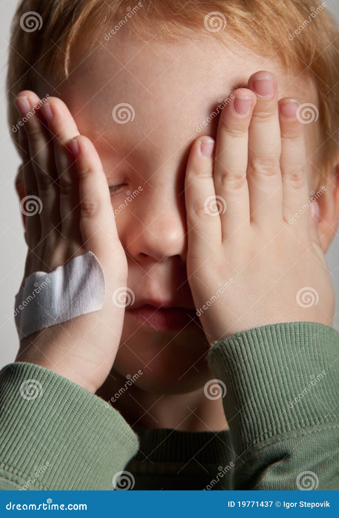 Sad Crying Little Boy Covers His Face with Hands Stock Image - Image of ...