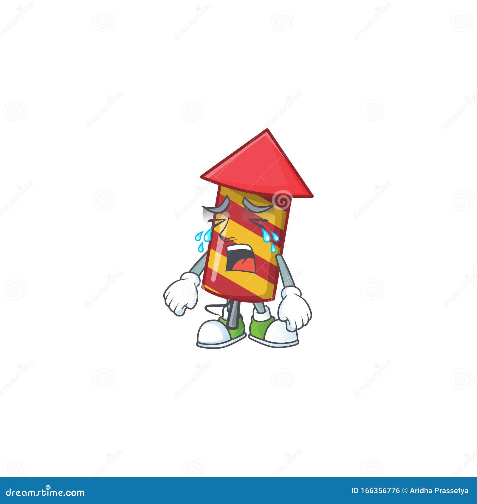 Sad Crying Red Stripes Fireworks Rocket Cartoon Character Design Style ...