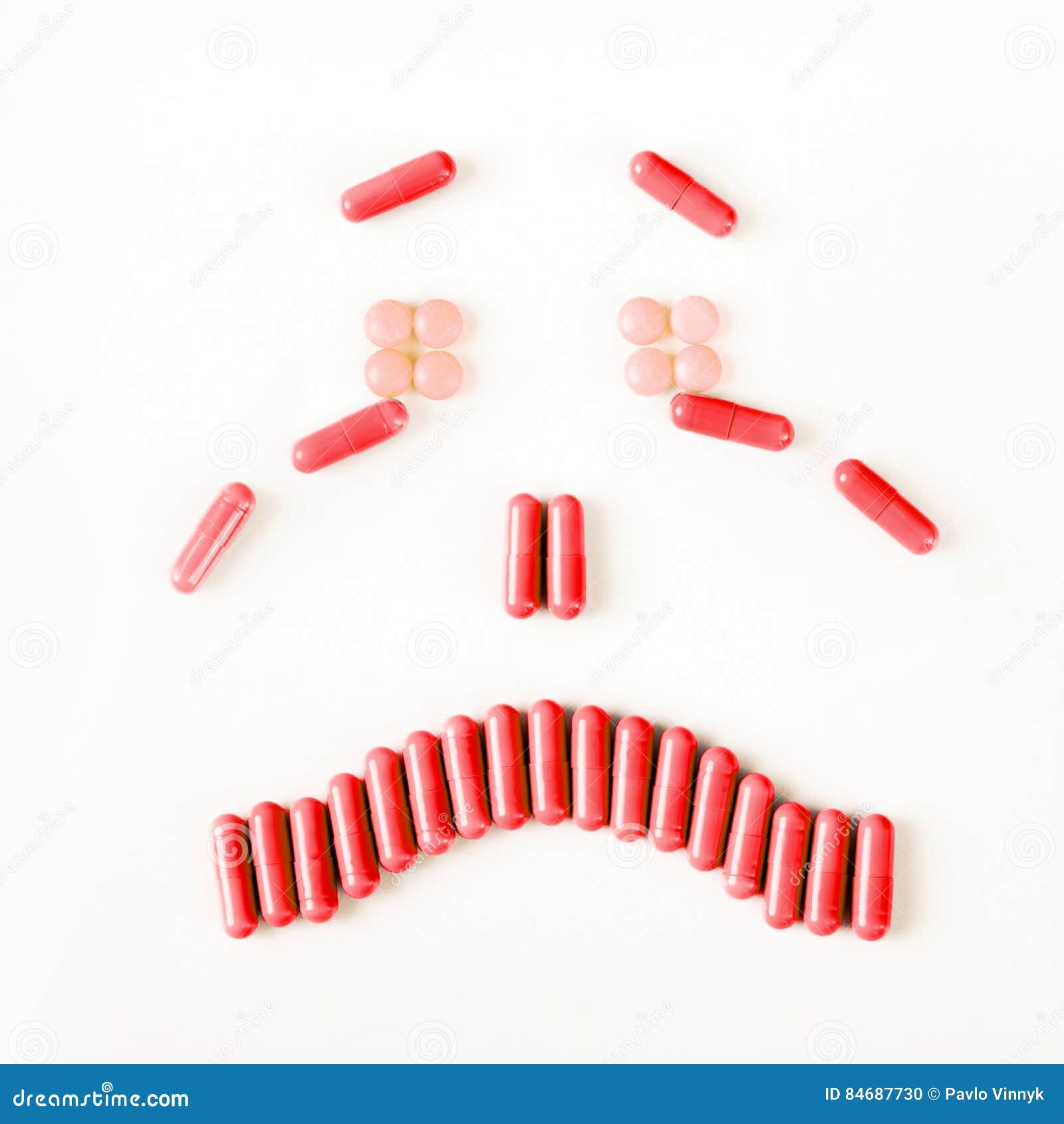 Sad and Crying Smile Made from Many Pills Capsules. Wellness Concept ...