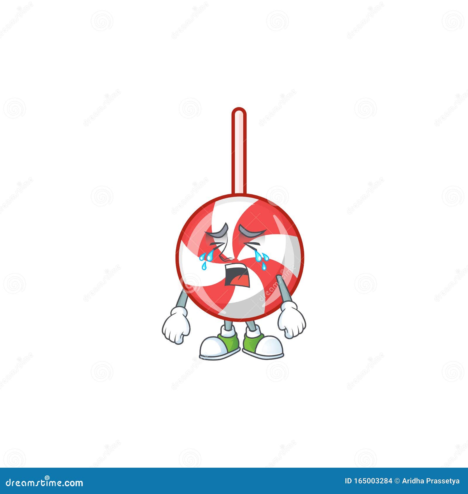 Sad Crying Striped Peppermint Candy Cartoon Character Design Style ...