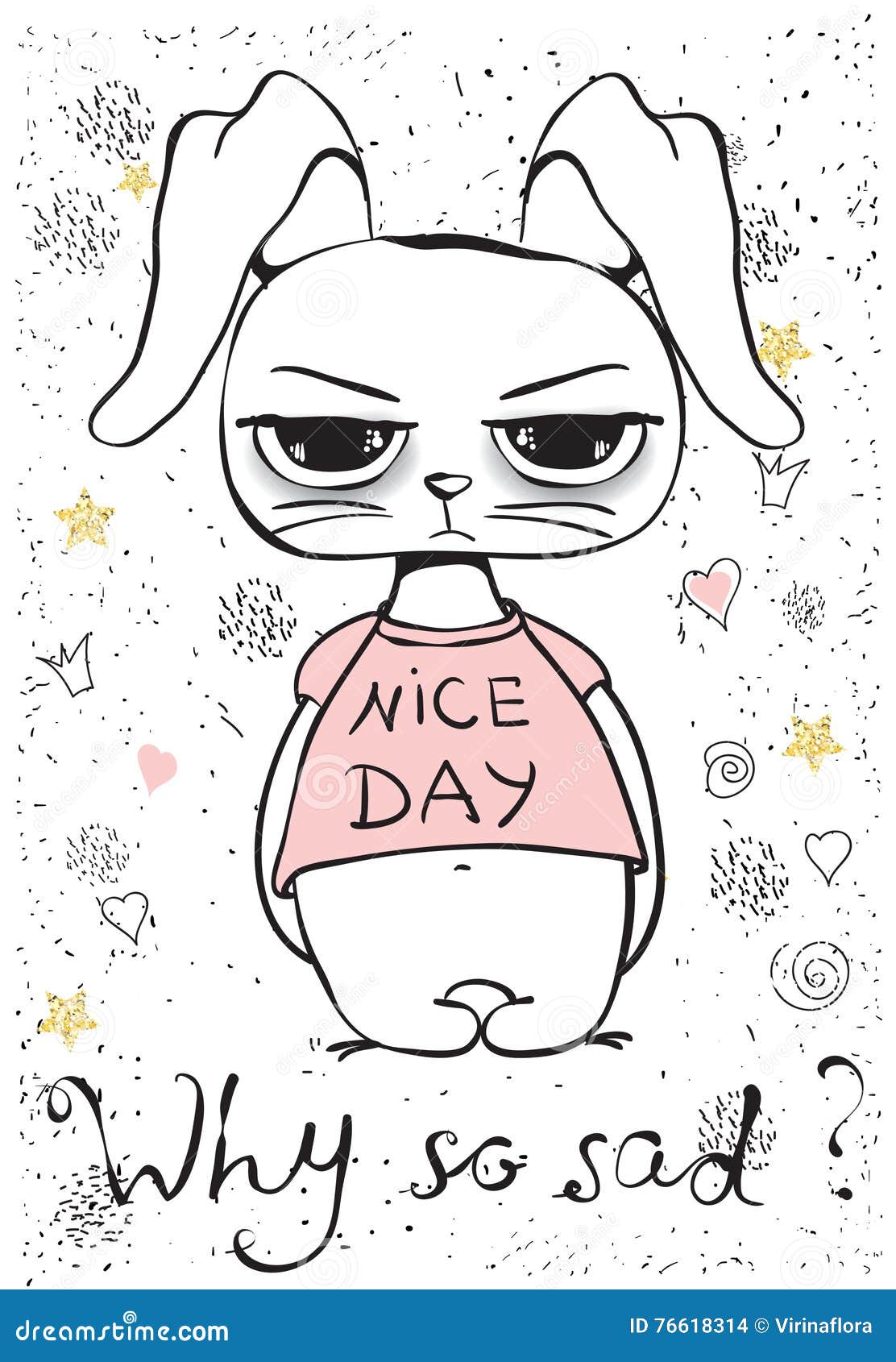 Sad cute rabbit stock vector. Illustration of doodle - 76618314