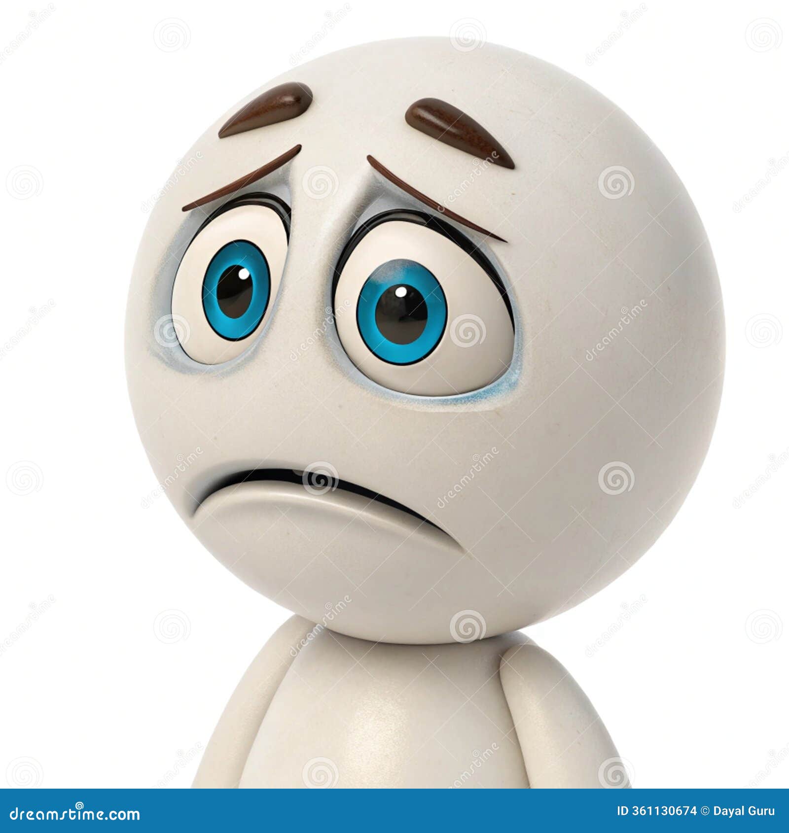 Sad 3D Character with Expressive Features Isolated on Transparent ...