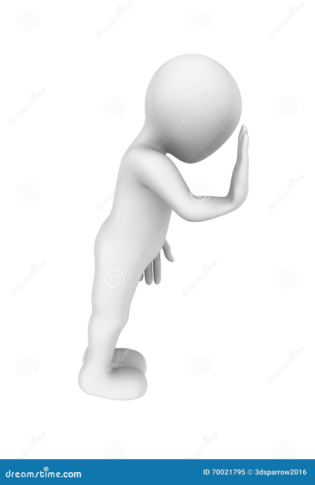 Sad 3d Man Rests a Hand Against a Wall. Stock Illustration ...
