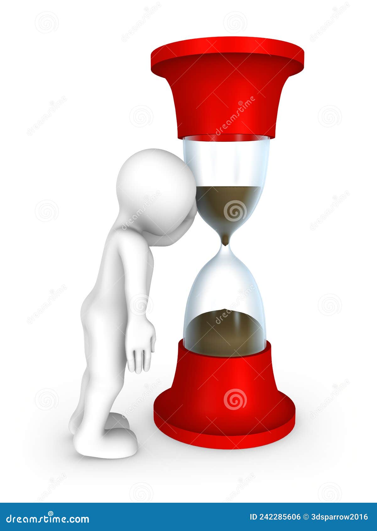 Sad 3d White Man and the Big Hourglass Stock Illustration ...