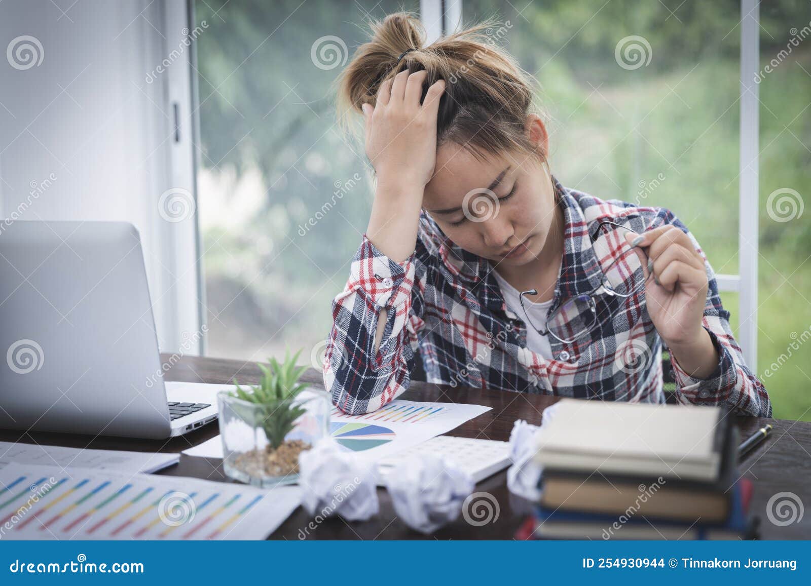 Sad and Depressed Woman in the Deep Thought in the Office. Stress ...