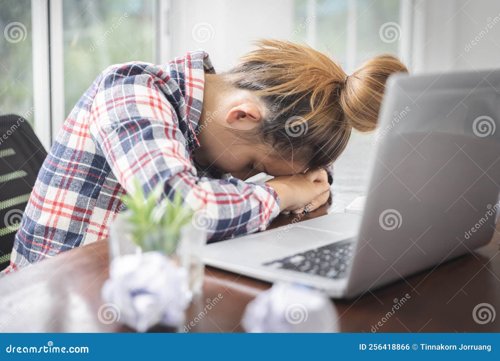 Sad And Depressed Woman In The Deep Thought In The Office. Stress ...