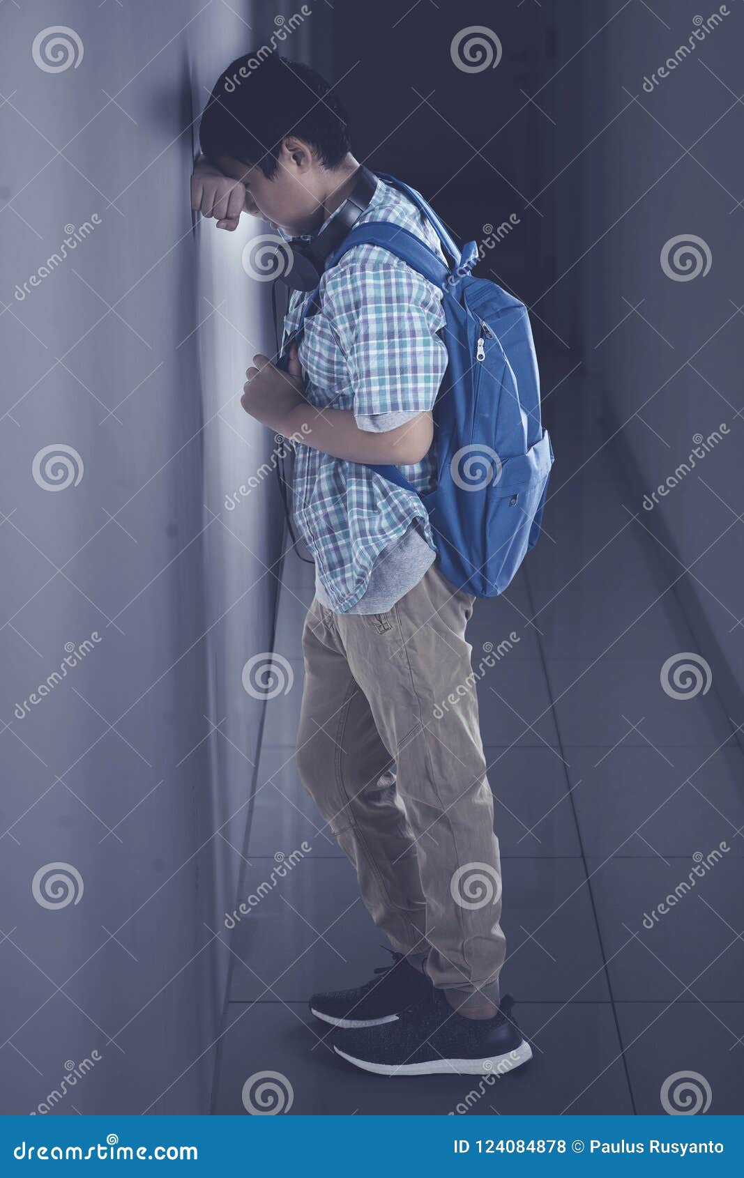 Sad and Depressed Young Boy at School Stock Photo - Image of concept ...