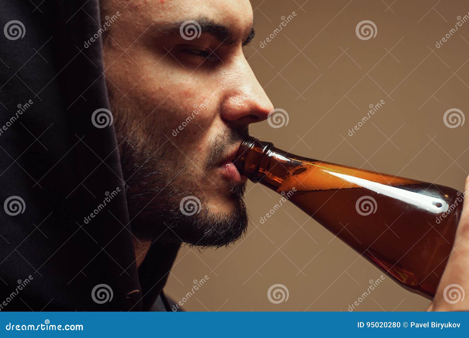Sad Depressed Young Man Drinking Beer Stock Photo - Image of addiction ...