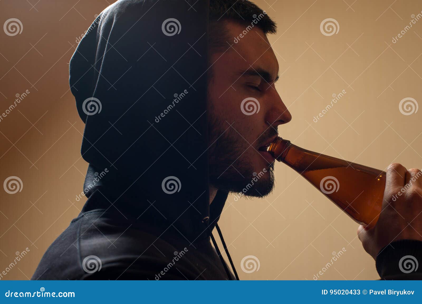 Sad Depressed Young Man Drinking Beer Stock Image - Image of drinker ...