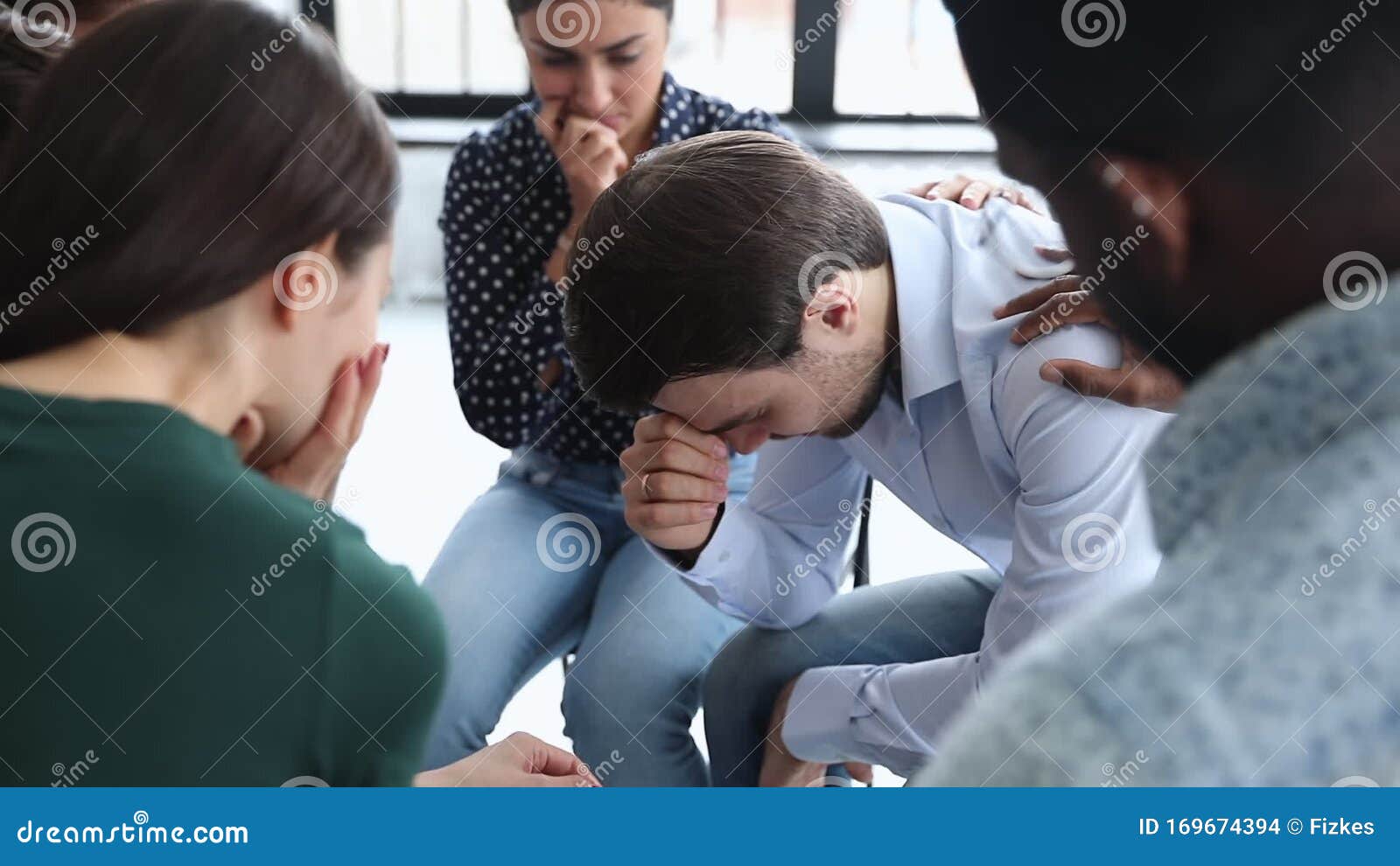 Sad Desperate Crying Man Sharing Problem during Group Therapy Stock ...