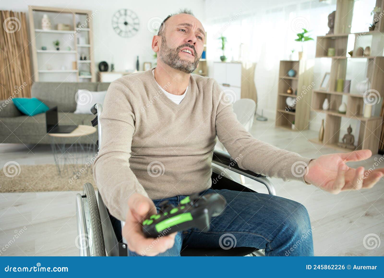 Sad Disable Man Lost Video Game Stock Photo - Image of unhappy ...