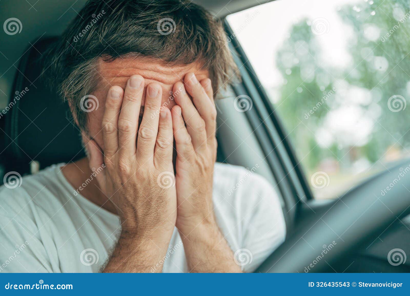 Sad Disappointed Male Driver Crying in Car Stock Image - Image of ...