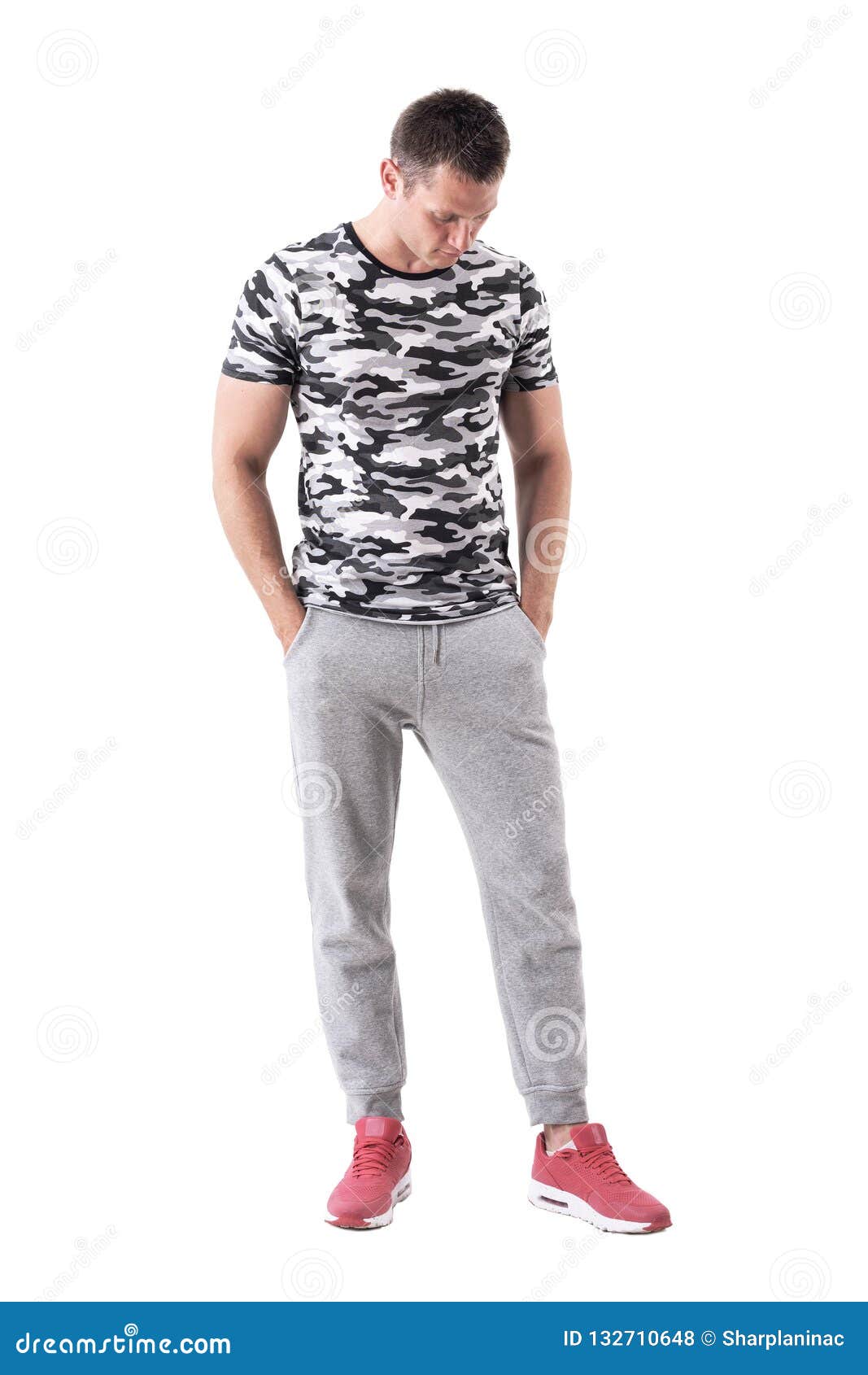 Sad Disappointed Man Standing with Hands in Pockets Looking Down. Stock ... Sad Disappointed Man Standing with Hands in Pockets Looking Down. Stock ...