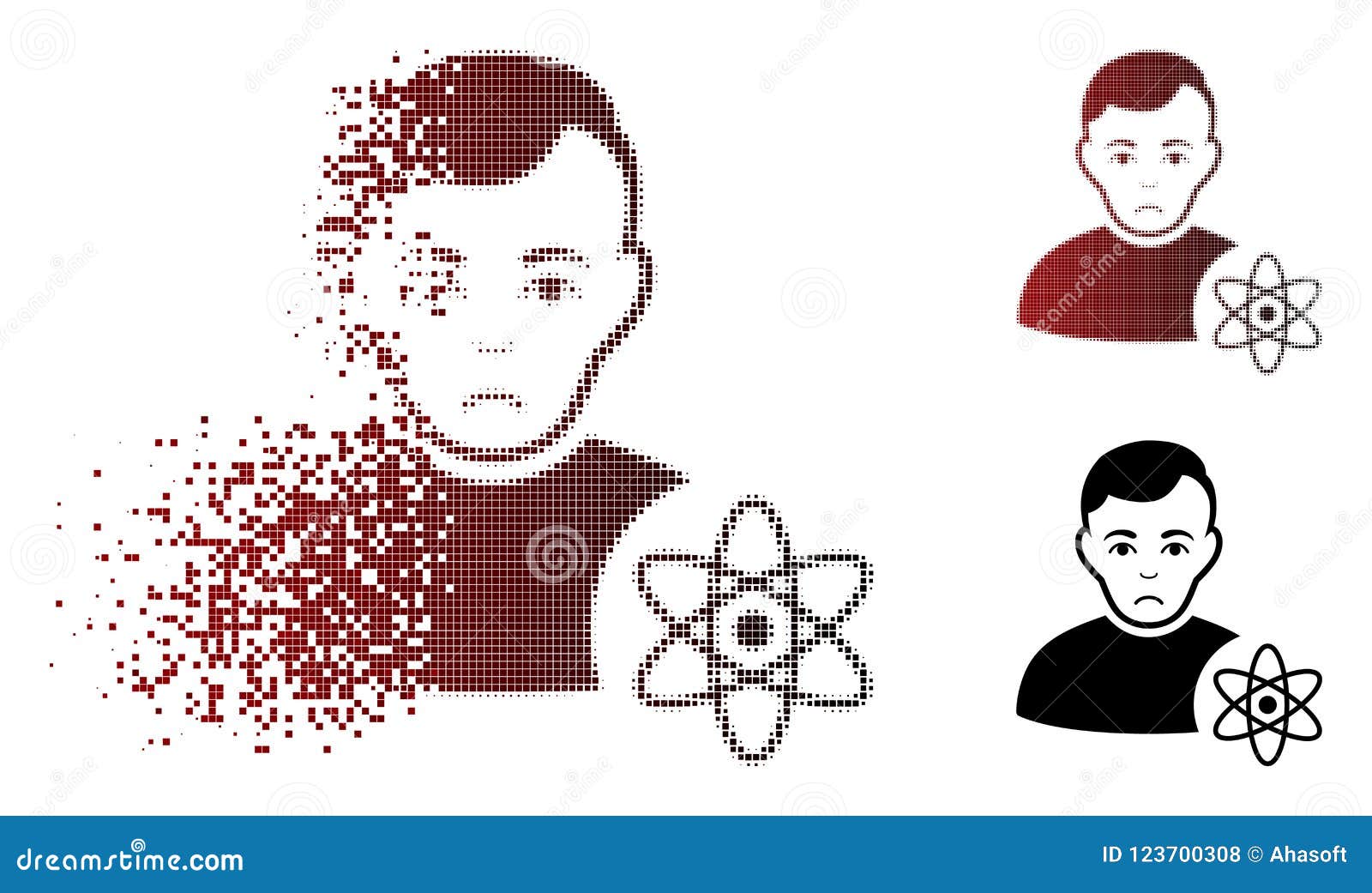 Sad Dissipated Pixelated Halftone Atomic Scientist Icon Stock Vector ...