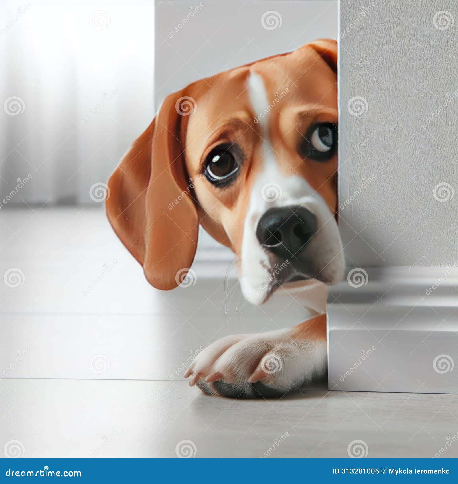 Sad Dog Peeking Around the Corner. Stock Illustration - Illustration of ...