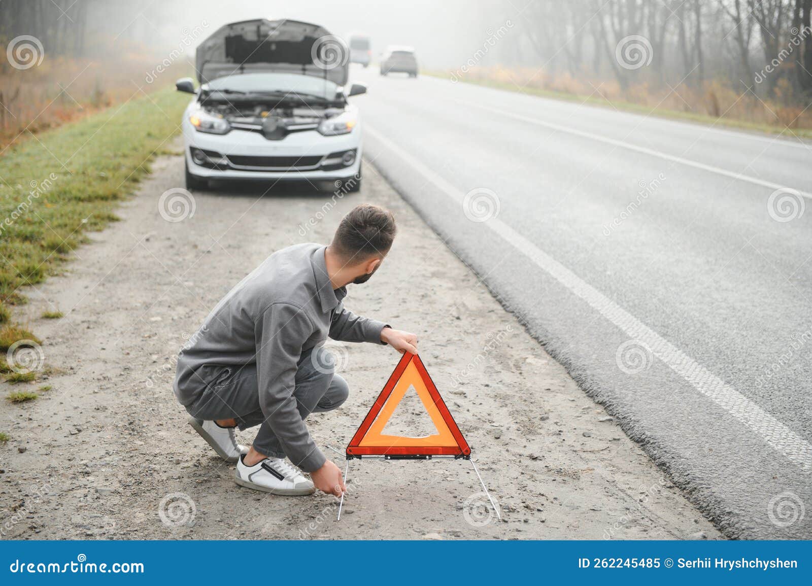 Sad Driver Having Engine Problem Standing Near Broken Car on the Road ...