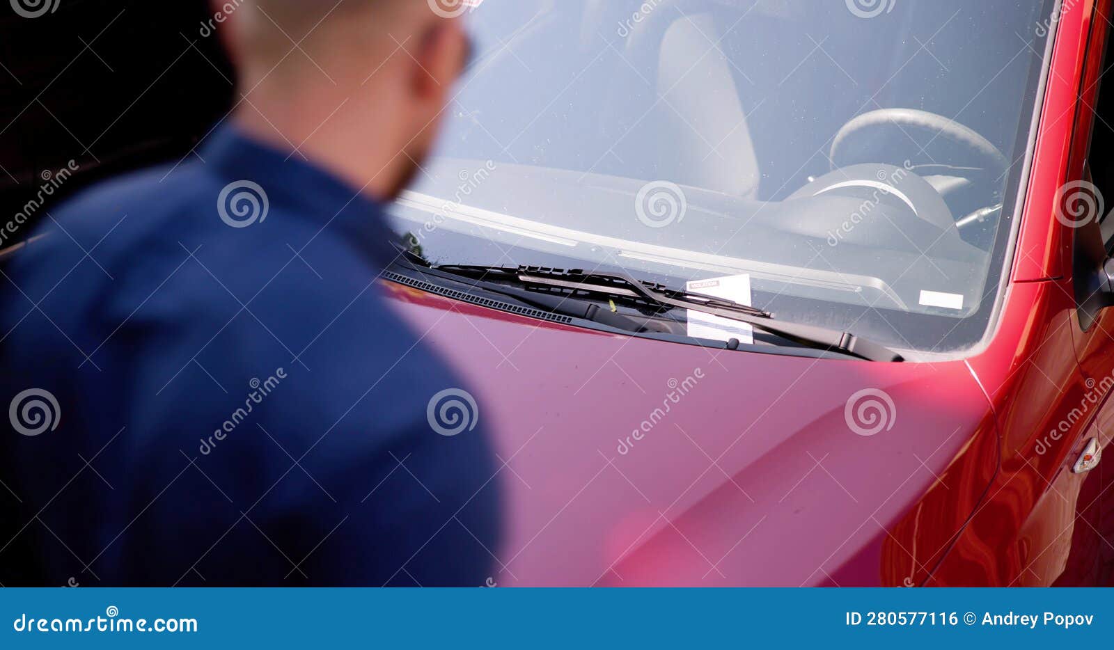 Sad Driver Looking at Parking Ticket on Car Stock Photo - Image of ...