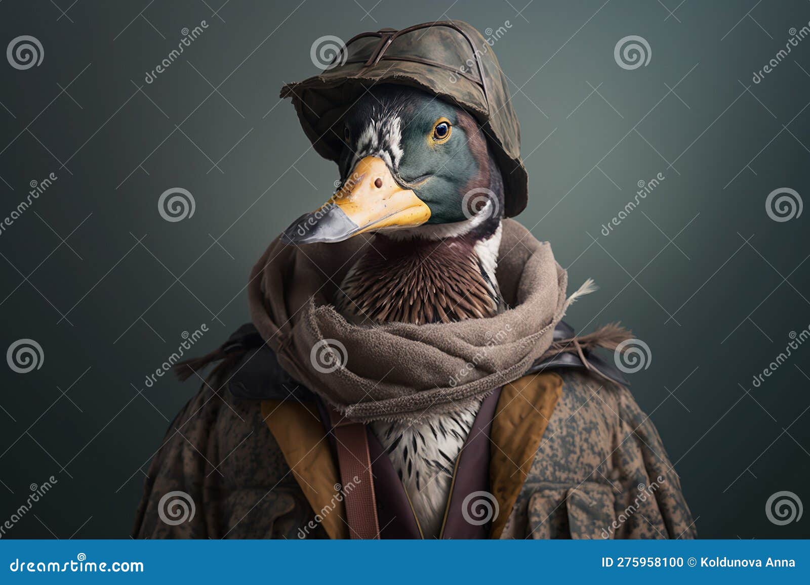 Sad Duck Dressed As a Hunter Created with Generative AI Technology ...